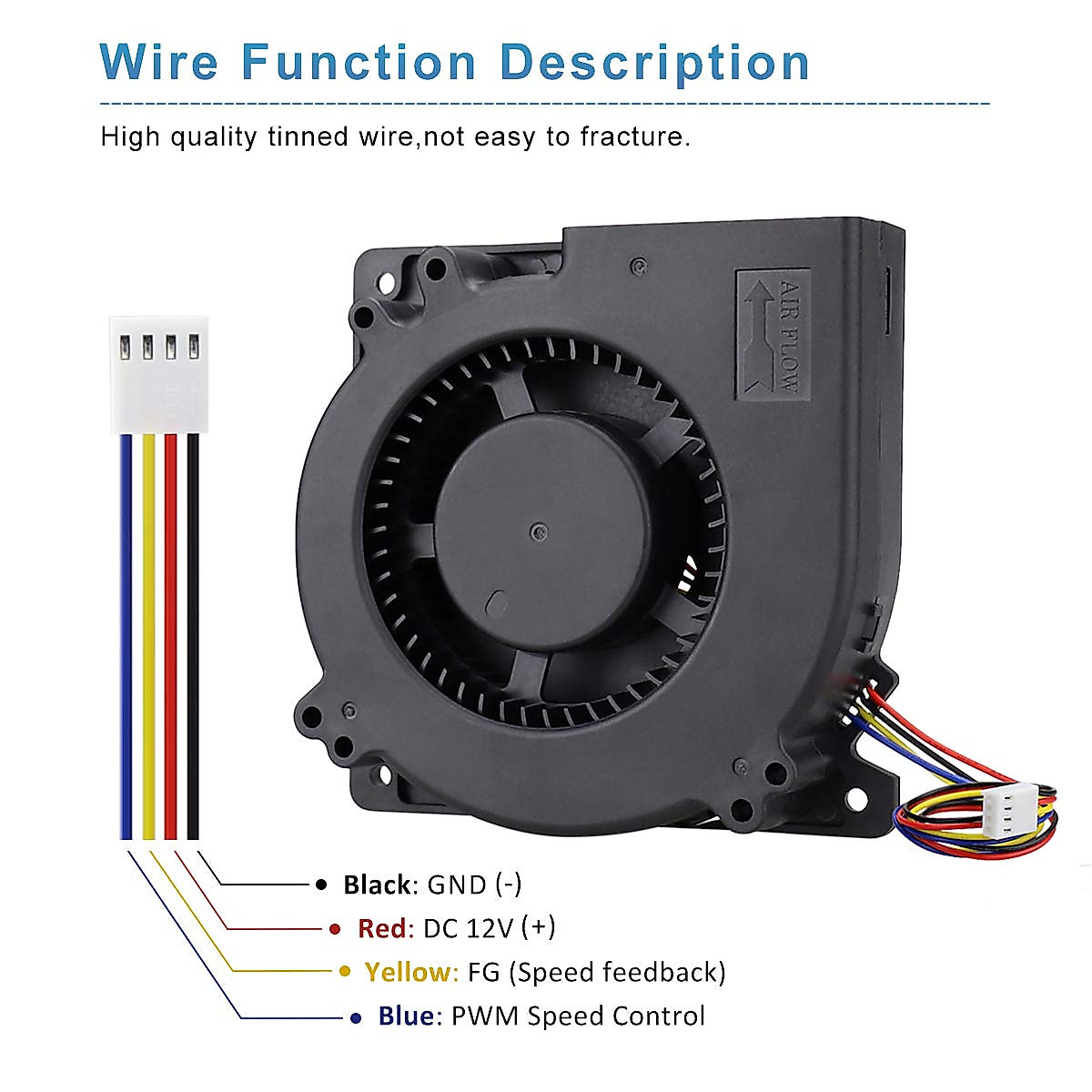 GDSTIME 120mm PWM 4 Pin 12V Dual Ball Bearing DC Brushless Blower Cooling Fan (4.72x4.72x1.26 inch), for Car Seat Amplifier Inflatables Inverter Ventilation