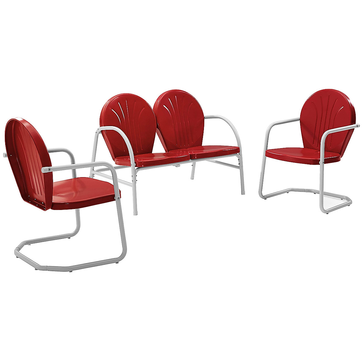 Crosley Furniture Griffith 3-Piece Retro Metal Outdoor Chairs and Loveseat Patio Furniture Set for Porch, Red