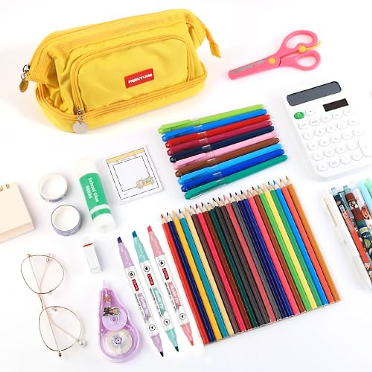 Frantuma Color Pen Pencil Case with 3 Compartments, Large Capacity Multi-Slot Makeup Pouch Bag Aesthetic Pencil Holders Stationery Organizer for Office College School Teen Girl Boy Men Women