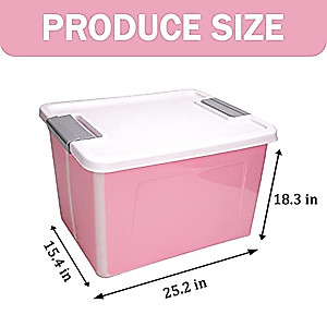 123 Quart Large Plastic Storage Bins Waterproof, Utility Tote Organizing Container Box with Buckle Down Lid, Collapsible Clear Plastic Storage Box, for Toys Clothes and Bedding, 1 pack, Pink