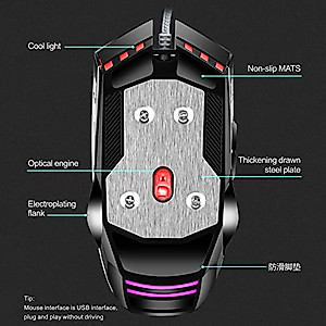 Gaming Mouse Wired, USB Optical Computer Mice with RGB Backlit, 7 Adjustable DPI Up to 3200, Ergonomic Gamer Laptop PC Mouse with 7 Programmable Buttons for Windows 7/8/10/XP Vista Linux (Black)