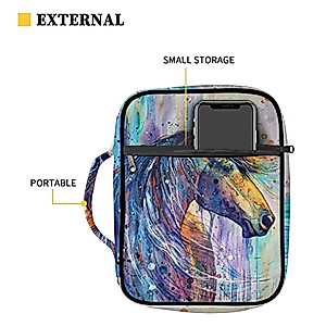 Suobstales Watercolor Horse Print Bible Cover for Women Men Bible Case Bible Bags Study Book Cover with Handle and Pocket Carrying Bible Holder Church Tote Bags