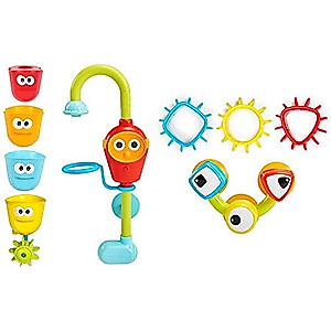 Yookidoo Bath Toys (For Toddlers 1-3) - Spin N Sort Spout Pro - 3 Stackable Cups, Hose and Spout, Spinning Suction Cups For Kids Bathtime Fun