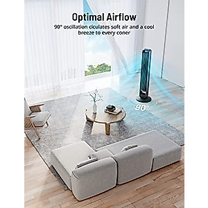 PARIS RHÔNE Tower Fan 42 Inch,42”90° Oscillating Fan,DC Motor,28dB,12 Speeds,4 Modes,12H Timer,LED Display,Floor Standing Fan with Remote,Quiet Cooling Bladeless Fan with Remote for Room or Office