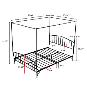 Tensun Detachable Queen Anti-Noise Platform Metal Canopy Bed with Headboard,Black