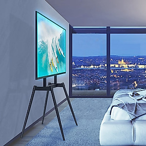 Artistic Easel TV Stand for 32-86 inch LCD LED Flat Curved Screens TVs up to 132 lbs, Studio TV Display Stand with Height Adjustable, TV Stand with 4 Legs, Max VESA 660x400mm, Hide Your Wires, Black