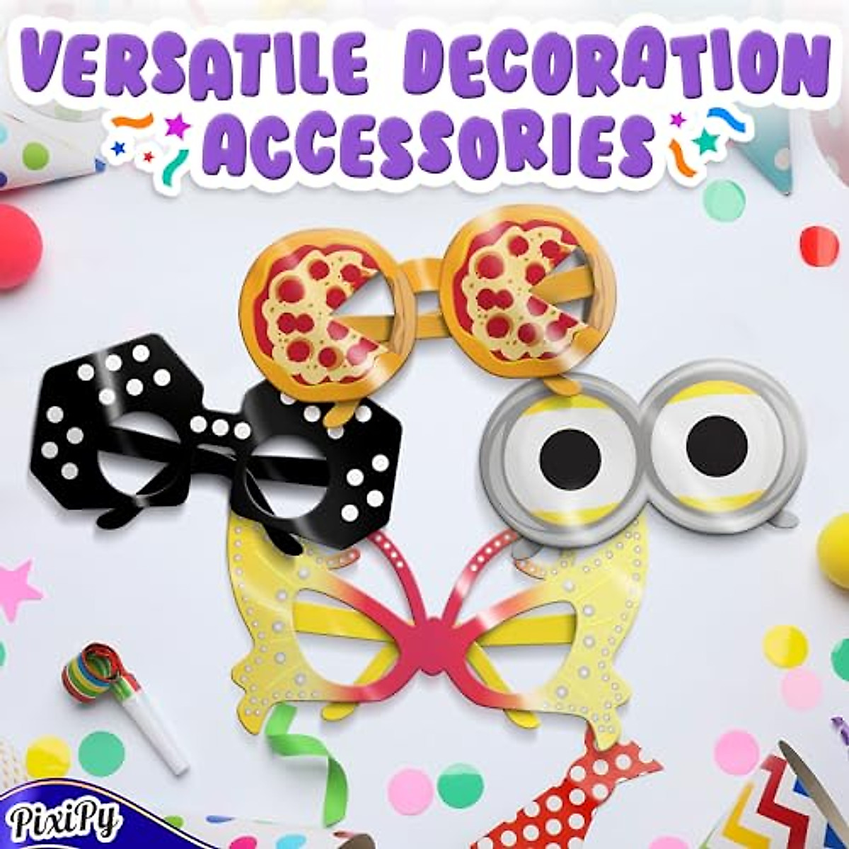 PixiPy Funny Paperboard Photo Booth Props Glasses - 30 pc - Hawaiian Party Accessories for Adults & Kids - Fun Novelty Party Favor Supplies for Birthdays, Luau, Fiesta - Party Supply Decorations