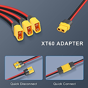 GINTOOYUN XT60 Splitter Extension Cable 1 Female to 3 Male Connector Adapter,12AWG XT60 Power Extension Cable for Solar Panel,Solar Generator,Portable Power Station, Drone,RV,Ship etc(0.3M)