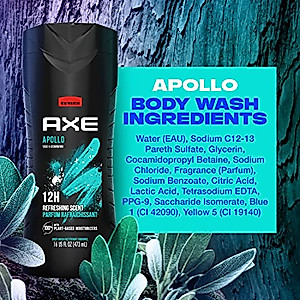AXE Body Wash Apollo 4 Count for Long Lasting Freshness Sage & Cedarwood Men's Body Wash with Odor-Busting Prebiotics 16 oz
