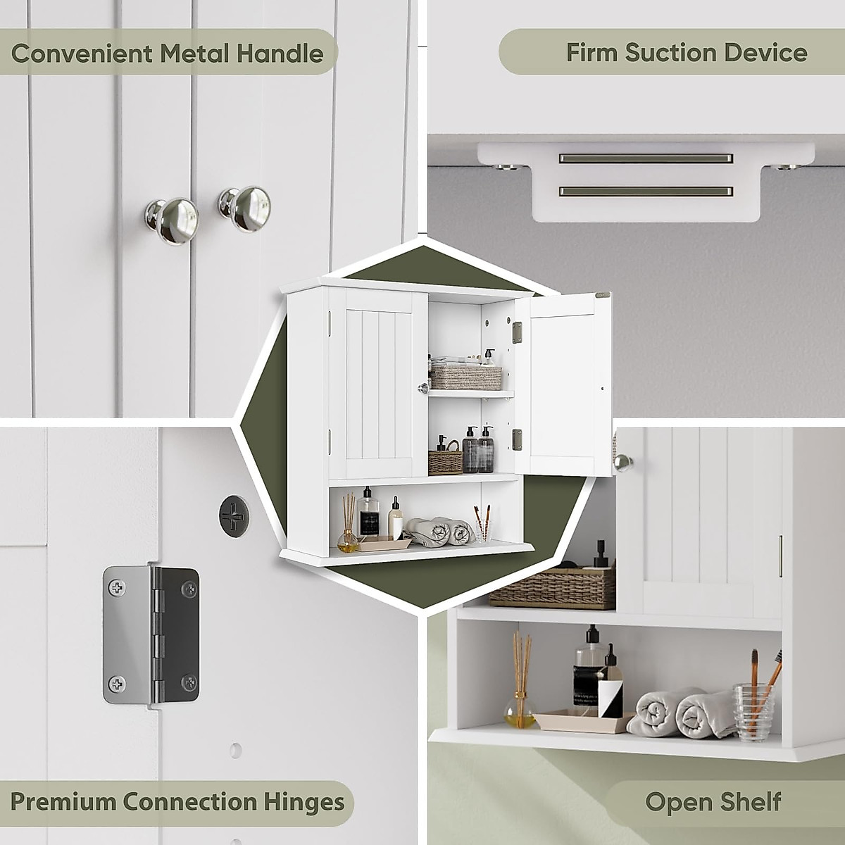 Smuxee White Bathroom Cabinet Wall Mounted, Small Bathroom Medicine Cabinet with 2 Door Adjustable Shelves, Bathroom Wall Cabinet Over Toilet for Laundry Room Kitchen