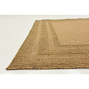 Unique Loom Outdoor Border Collection Area Rug - Multi Border (7' 1" x 10' Rectangle, Tan/ Light Brown)