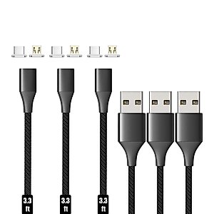 N. NETDOT Magnetic Charging Cable, Gen10 Nylon Braided 2-in-1 Magnetic Phone Charger Compatible with USB-C and Micro-USB Devices (3.3ft/3 Pack Black)