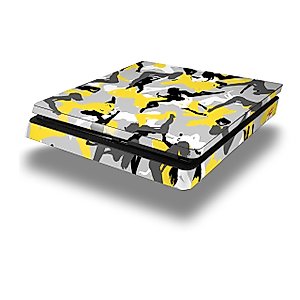 Vinyl Decal Skin Wrap compatible with Sony PlayStation 4 Slim Console Sexy Girl Silhouette Camo Yellow (PS4 NOT INCLUDED)