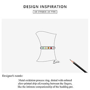 BISAER S925 Sterling Silver Puppy Dog Cat Paw Ring, Multicolor Pet Print Enamel Ring for Women 3-3.4mm