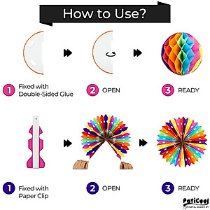 PatiCool Happy Birthday Party Decorations Pack with Rainbow Happy Birthday Banner, Honeycomb Balls, Circle Dot Garland, Paper Bunting Banner, Paper Fans and Hanging Swirls Streamers