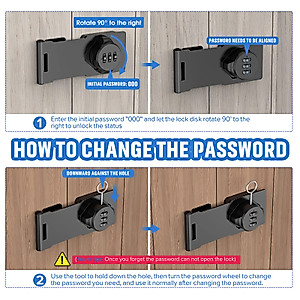 Household Cabinet Password Hasp Locks, Cabinet Door Combination Lock, Door Security Slide Latch Lock for Small Doors, Cabinets, Barn Door, Bathroom, Outdoor, Garden (Black)