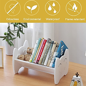 Hggzeg Kids Bookcase Small Desktop Children Bookshelf Storage Display Rack, White Book Organizer for Kids Room (White)