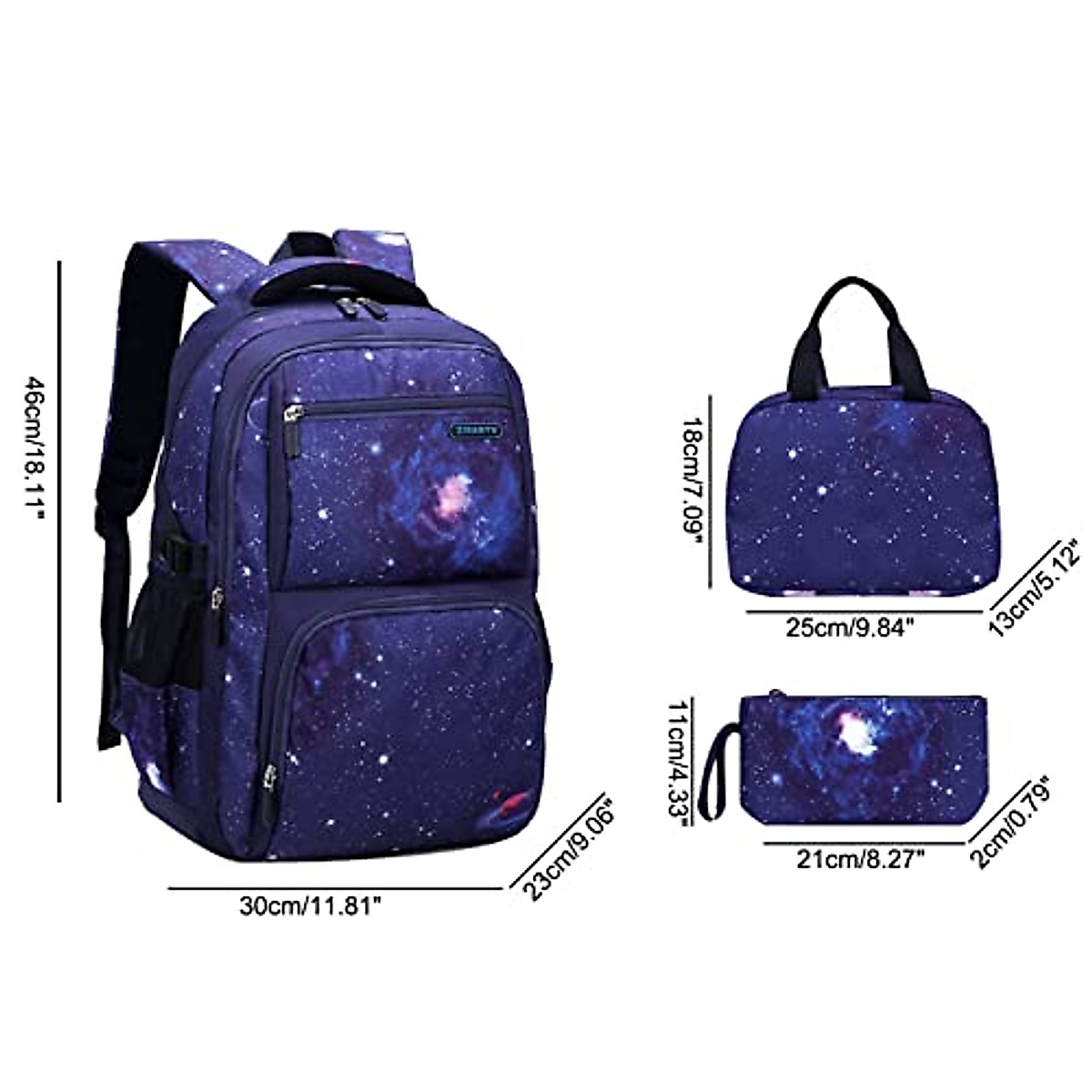 JiaYou Space Pattern Galaxy Backpack Boys Primary Junior Middle School Daypack Men High Middle School Laptop Bag(Star-Blue,3Pcs Backpack Set)