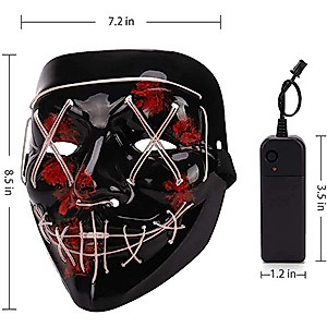 Depointer Halloween Scary Mask Cosplay Led Costume Mask EL Wire Light up Halloween Festival Party(Ice Blue&Pink)