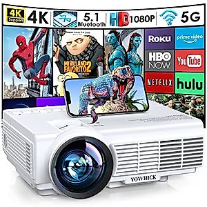 Projector with WiFi and Bluetooth, 5G WiFi Native 1080P 8500L YOWHICK Outdoor Projector 4K Support, Mini Portable Movie Projector with Screen, for HDMI, VGA, USB, Laptop, iOS & Android Phone