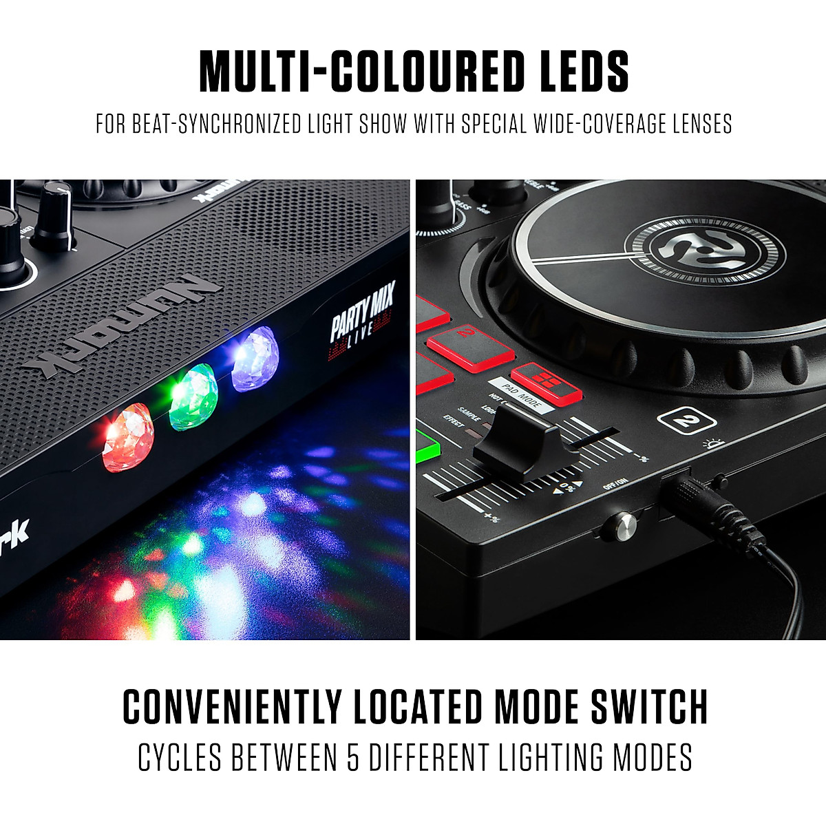Numark Party Mix Live - DJ Controller with Built in Speakers, Party Lights and DJ Mixer, Complete Dj Set with Mixer and Audio Interface + Serato DJ Lite