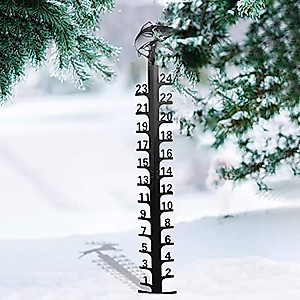 24 Inch Snow Gauge for Yard Outdoor, Metal Snow Measuring Stick Outdoor, Iron Art Snow Gauge, Handmade Metal Snow Measuring Stick Snowfall Snowflake Gauge for Garden, Lawn Decor (A)