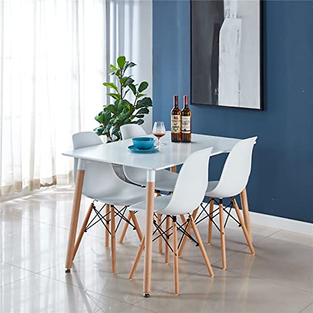 ATSNOW Mid Century Modern White Dining Chairs Set of 2, Plastic DSW Side Chairs for Kitchen Living Room Leisure