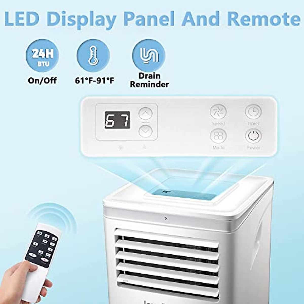 Joy Pebble Portable Air Conditioner 8000 BTU for Small Room, 3-in-1 AC Unit with Fan & Dehumidifier Cools 350 sq. ft, Energy Saving Portable AC with ECO Mode, 2 Fan Speeds, Auto Swing, 24H On/Off Timer, Full-Function LED Remote Control