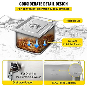4 Pan Commercial Food Warmer, 19.2 QT Steam Table Food Warmer,600W Warmers for Food Trays Buffet with 86-185°F Temp Control,Steam Table with Lid and Tap for Catering and Restaurants,Silver