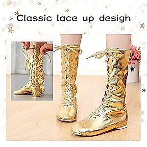 HIPPOSEUS Women's Jazz Dance Shoes Gold Split Sole Dancing Training High Top Ankle Dance Boots for Men, US 7