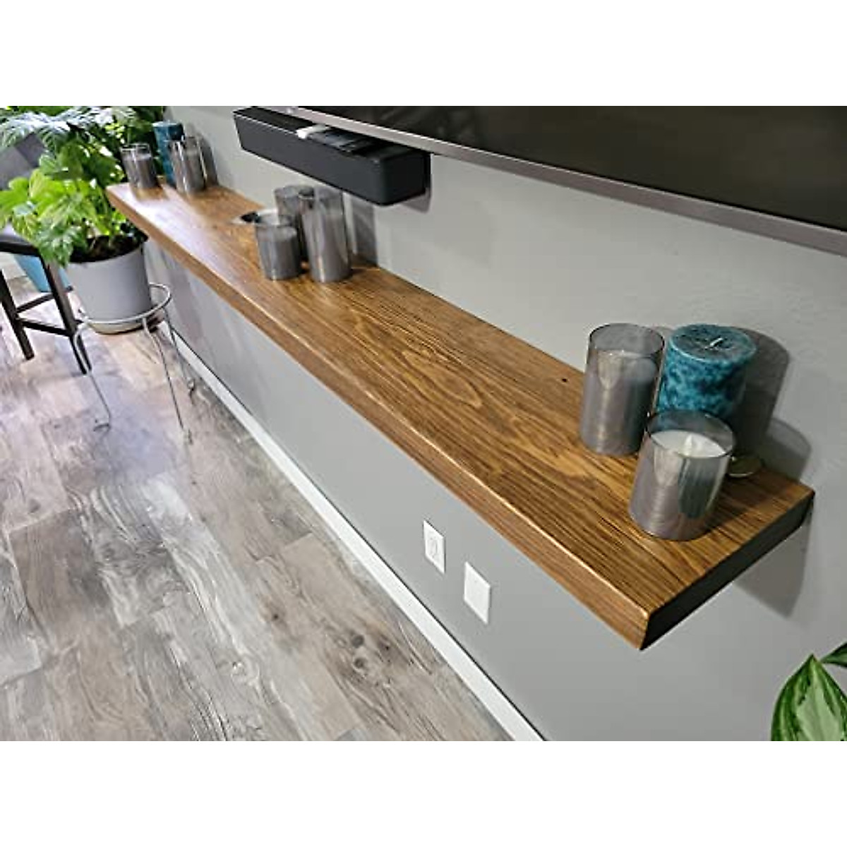 Joel's Antiques Floating Wall Shelf - 60-Inch Wood Decor & Long for Fireplace Mantel, Bookshelf, Bedroom, & Farmhouse - Wall-Mounted Rustic Stand, Wooden Hanging Display - Medium Brown, 60x10x2