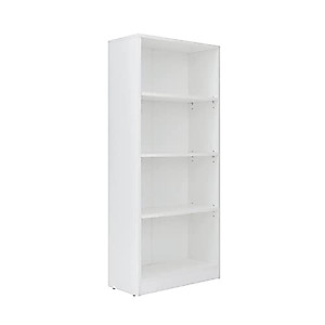 4 Shelf Wood Bookcase Freestanding Display Shelf Adjustable Layers Bookshelf for Home Office Library Small Narrow Space(24.4W x 11.6D x 55.9H inch,White,4-Layers)