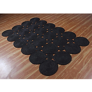 Braided Scalloped Area Rug, Natural Jute Kilim Rugs - 10x8 Ft Medium Flatweave Woven Carpet Dhurrie for Indoor Use Like Living Room Kitchen Entryway Dining Room Bedroom (Black)