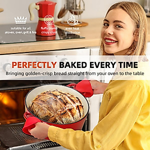 4.5 Quart Enamel Cast Iron Dutch Oven with Loop Handles, Covered Dutch Oven, Enamel Stockpot with Lid, Red