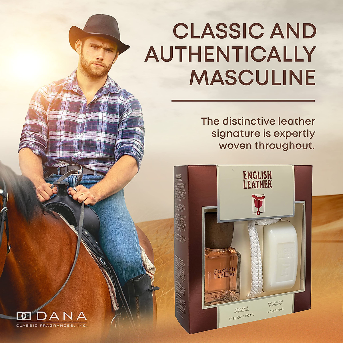 Dana ENGLISH LEATHER 2-PIECE GIFT SET for Men - After Shave Splash & Soap on a Rope Classic Fragrances