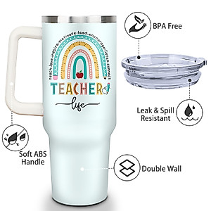 thmasamwr 40oz Teacher Tumbler with Handle, Stainless Steel Teacher Water Bottle Cup, Teacher's Travel Coffee Mug, Thanksgiving,Christmas,Graduation Gifts for Teachers