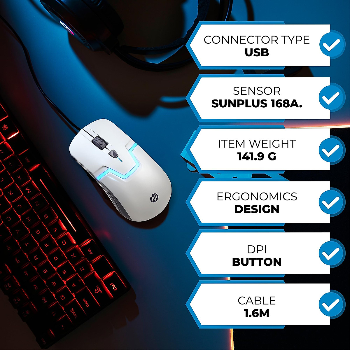 HP Wired Gaming Mouse, PC Gaming Mice, High Performance Mouse Gamer with Optical Sensor, 3 Buttons, 7 Color LED for Computer Notebook Laptop Office Home