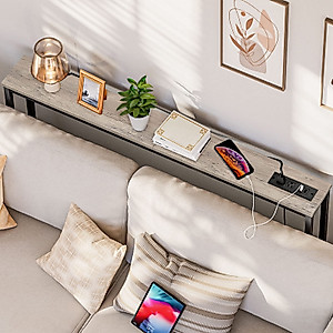 HOOBRO 47.2" Skinny Console Table with Power Outlets, 5.9" Behind Couch Table with Charging Station, Narrow Sofa Table, Long and Thin Table for Entryway, Living Room, Greige BG15XG01G1