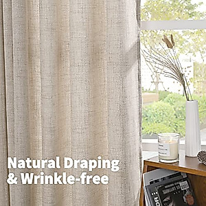 YoungsTex Natural Linen Curtains 63 Inch Length 2 Panels Burlap Linen Textured Curtains with Bronze Grommet Privacy Light Filtering Window Drapes for Living Room, 52 X 63 Inch