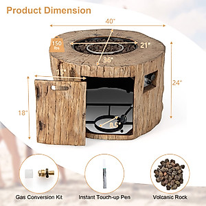 Tangkula 50,000 BTU Gas Fire Pit Table, Patiojoy 40” Round Propane Firepit with Removable Lid, Volcanic Rock & PVC Cover, Outdoor Fire Pit Table with Wood-Like Surface for Patio, Backyard