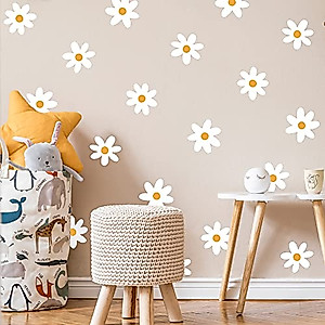 Peel and Stick Flower Floral Vinyl Wall Stickers, White Daisy Wall Decals for Kids Room, Nursery, Bedroom, Living Room, Home Wall Art Décor