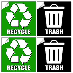 Trash and Recycling Stickers - 4" х 4" Recycle and Trash Stickers - Pack of 4 - Trash and Recycle Stickers - Waste Management Sticker - Trash Recycle Stickers - Recycling Stickers for Trash Can