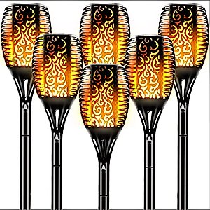 Maksone 6 Pack Torches Solar Outdoor Lights LED Larger Size Flickering Flames Light Waterproof Landscape Decoration Lighting Dusk to Dawn Auto On/Off
