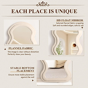 ABSWHLM Arched Full Length Mirror 63"x24" Irregular Wavy Mirror with Flannel Wrapped Wood Frame Floor Mirror for Living Room, Bedroom Hanging or Leaning Wall-Mounted, Milk White