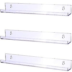 Sooyee 3 Pack 15 Inch Acrylic Invisible Kids Floating Book Shelves for Kids Room,Modern Picture Ledge Display Shelf Toy Storage Wall Shelves,Clear