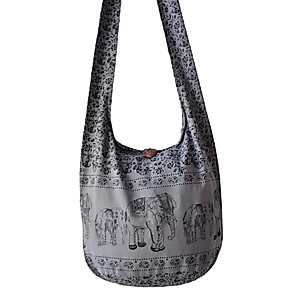 Siam trendy Elephant Cross body Purse with inside Phone Pocket Soft Shoulder Strap Handmade Bohemian Boho Hobo Hippie (GRAY)
