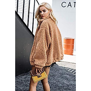 PRETTYGARDEN Women's 2023 Fashion Winter Coat Long Sleeve Lapel Zip Up Faux Shearling Shaggy Oversized Shacket Jacket (Khaki,Small)