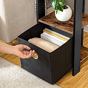 HOOBRO Bedside Table with Pull-Out Collapsible Storage Box, Retro Small Nightstand for Small Space, Living Room, Bedroom, Stable and Sturdy, Rustic Brown and Black BF35BZ01