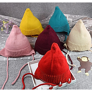 Children-Hat Knitted Beanie Fashion - Girls Boys Knitted Beanie Sharp Pointed Warm Cap (Red)