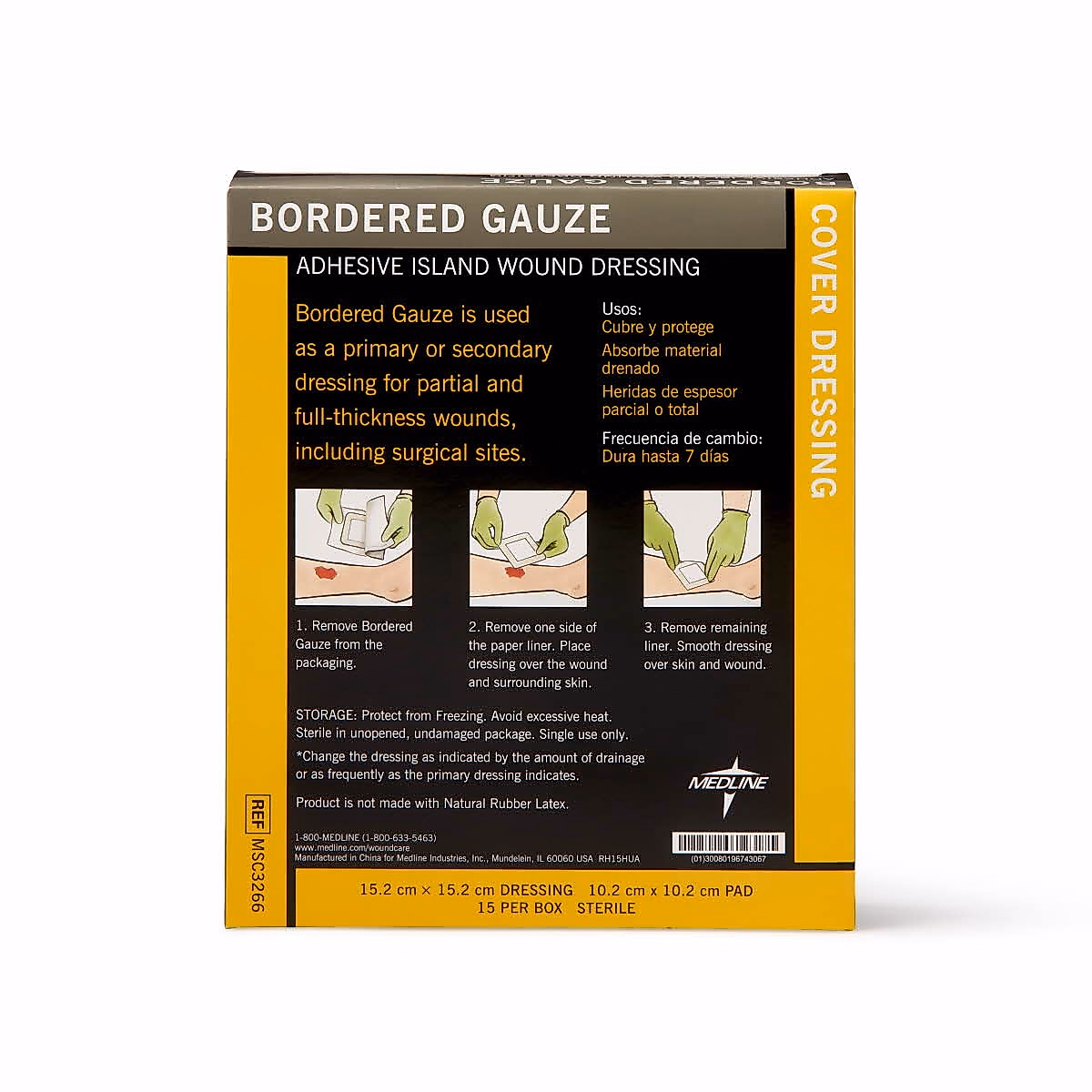 Medline Bordered Gauze, 6" x 6" Adhesive Island Wound Dressing, Sterile, 15 Count